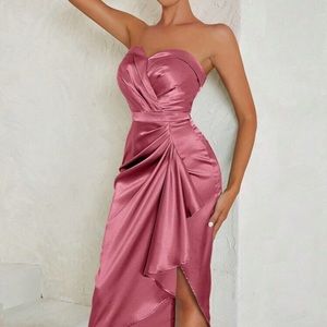 Dresses | Luxe Ruched Ruffle Party Formal Tube Satin Dress | Poshmark